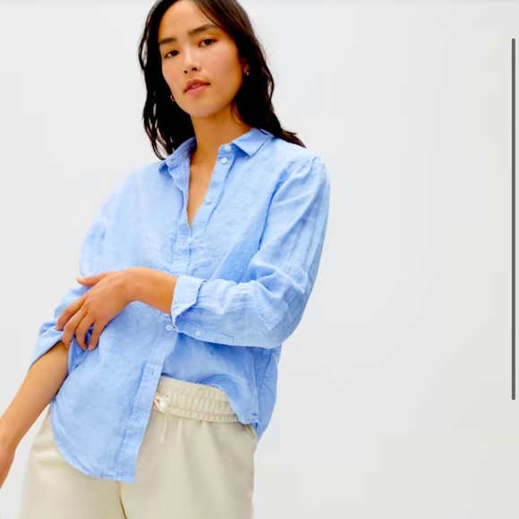 Zara | Tops | Zara Linen Button Front Shirt Blue S | Poshmark